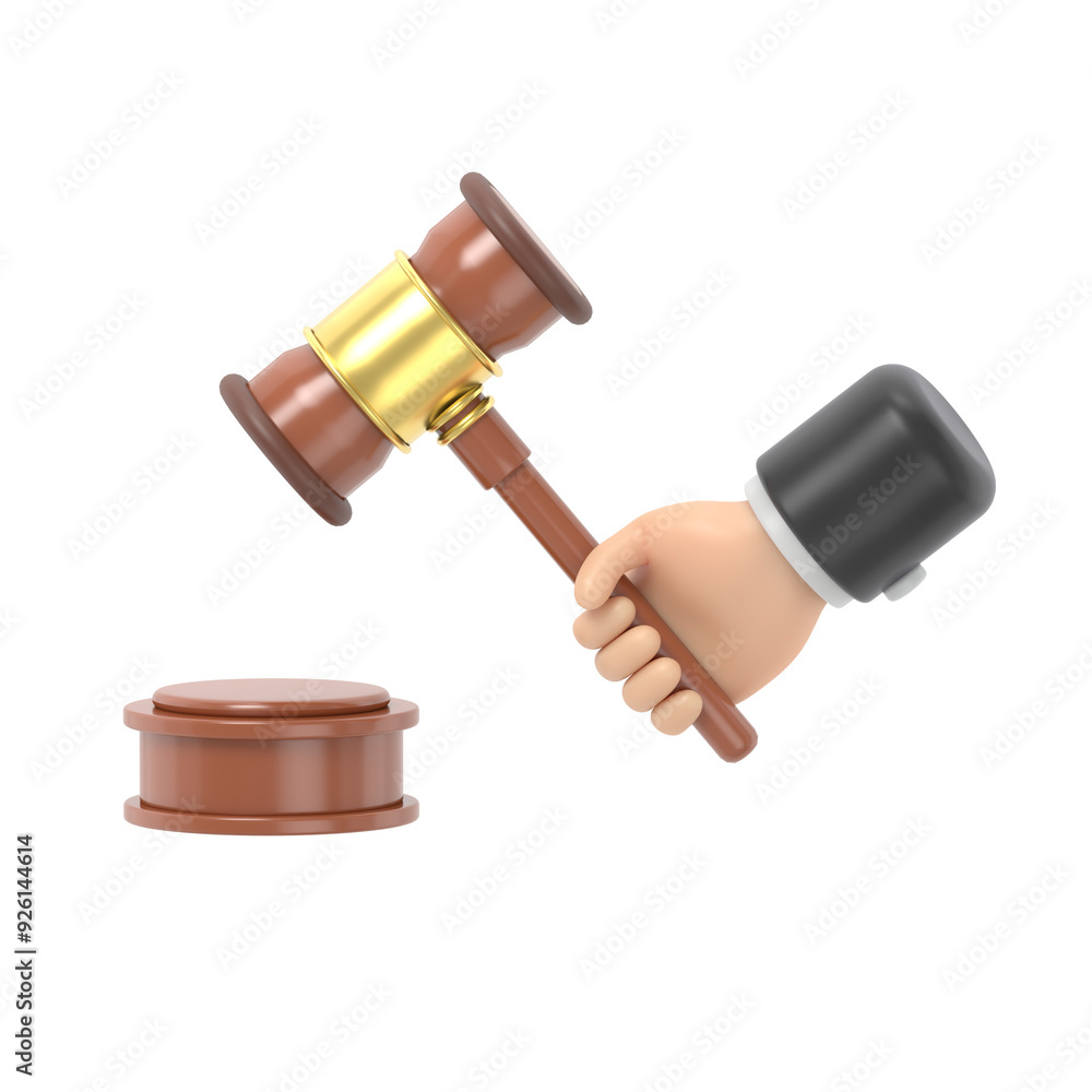 Transparent Backgrounds Mock-up. Justice. Hand holding judges gavel. 3D ...