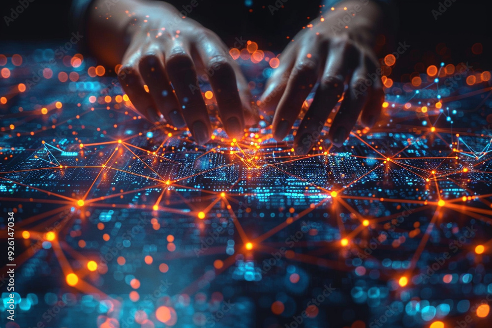 In abstract technology background, digital transformation concept ...