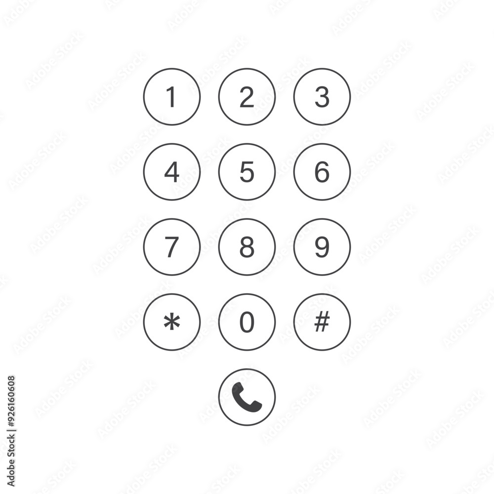 Smartphone dial button icon in flat style. Phone number pad vector ...