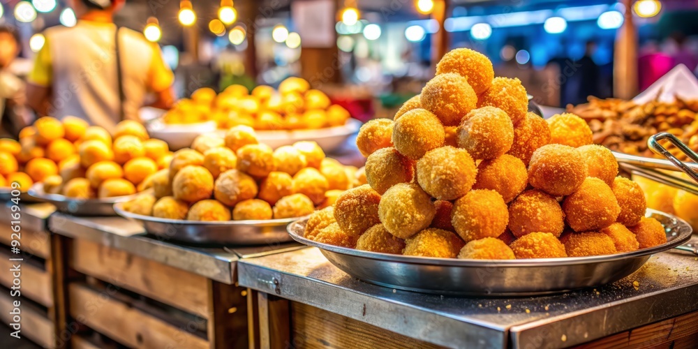 Vibrant night market stall in Taipei offers crispy deep-fried taro ...