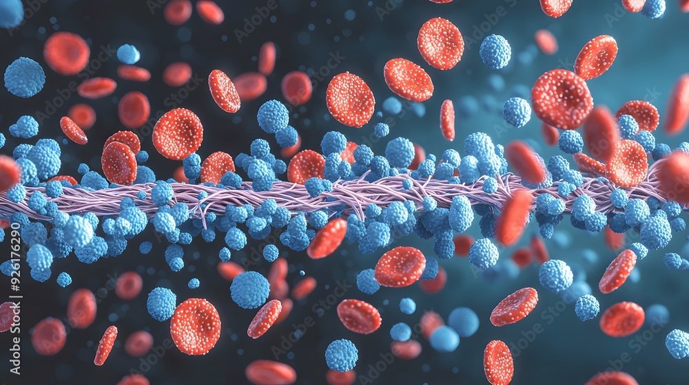 Blood Clot Formation A close-up image of a blood clot forming, showing ...