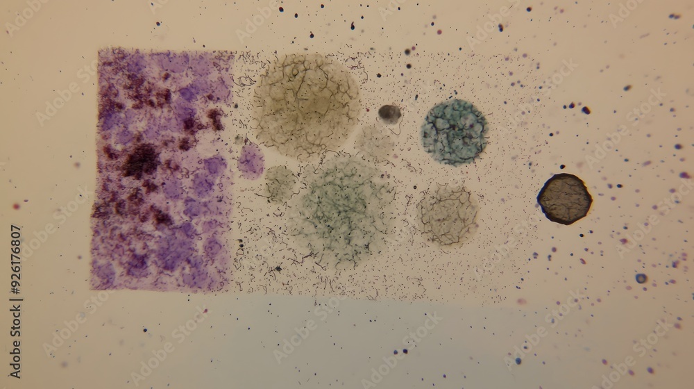 Blood Smear on Slide A detailed photograph of a blood smear on a ...