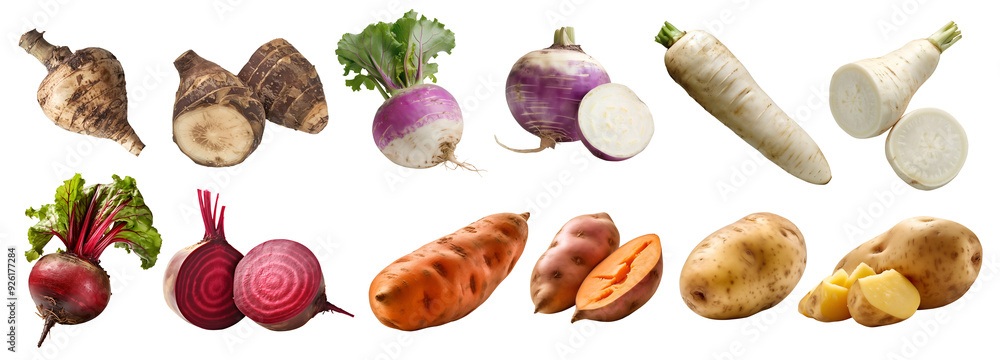 Collection of 6 set of vegetable root, Taro eddo dasheen, Turnip ...