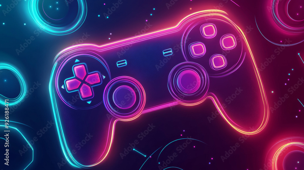 Game controller - stylized retro gaming console device. Line art vector ...