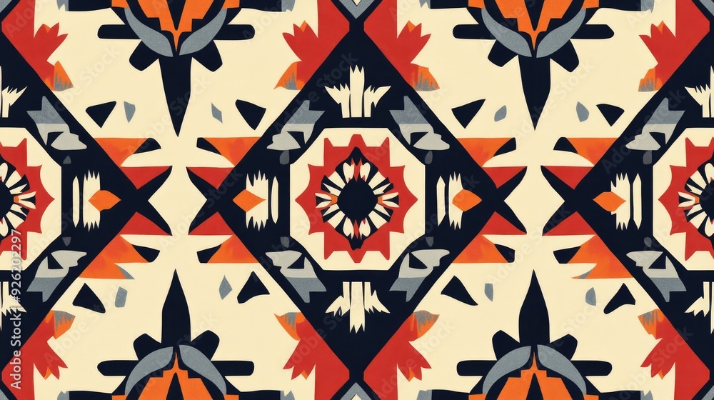Traditional Navajo seamless pattern, featuring bold shapes and ...