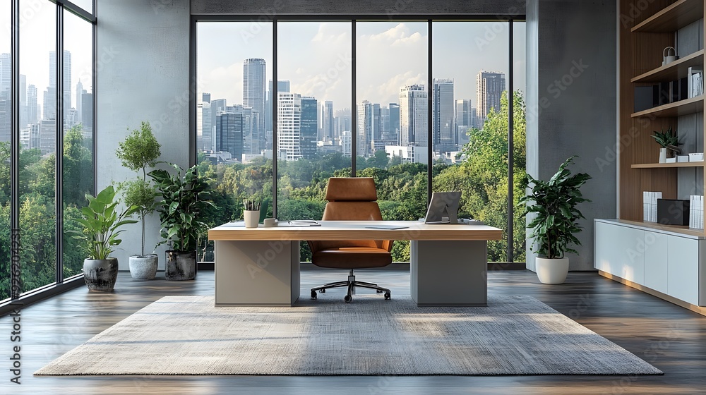 Professional office setup with a minimalist aesthetic, showcasing a ...