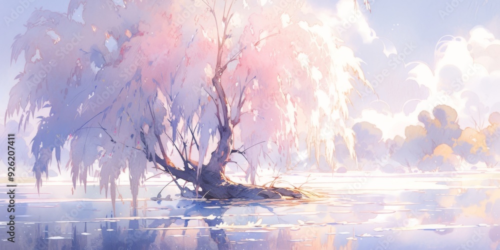 Enchanting Anime-Style Weeping Willow Landscape: A Fantasy Watercolor ...