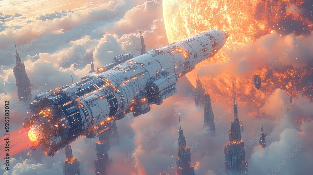 Solar Cell Spaceship with a Dyson Sphere: A spaceship with solar panels ...