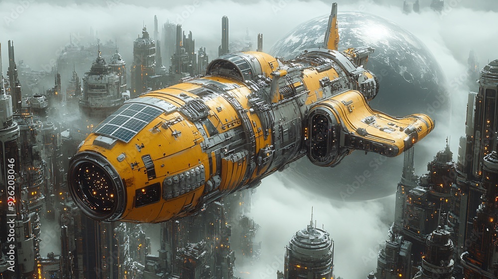 Solar Cell Spaceship with a Dyson Sphere: A spaceship with solar panels ...