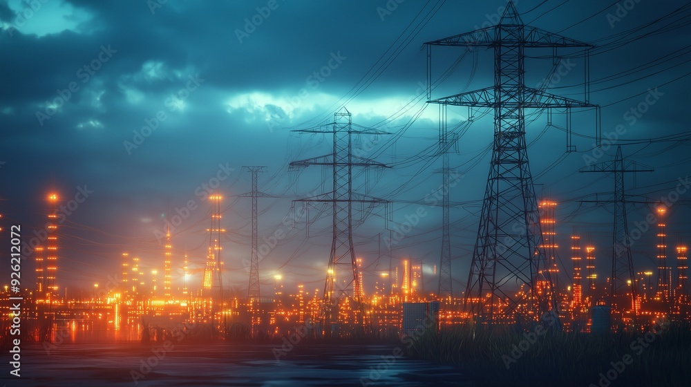 Electricity grid infrastructure at dusk, highlighting the critical ...