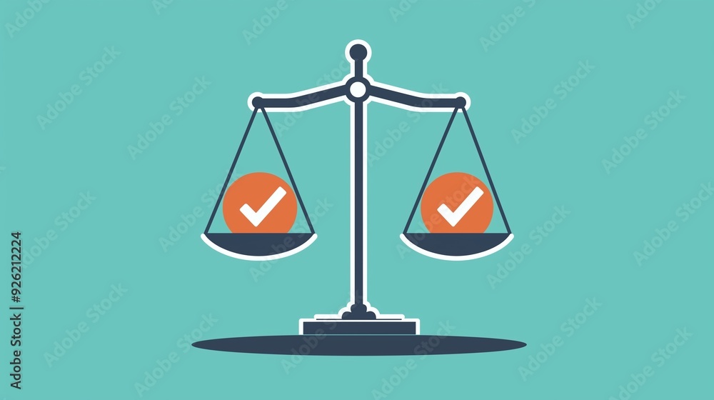 Balanced scales with checkmarks symbolize fairness, equality, and ...