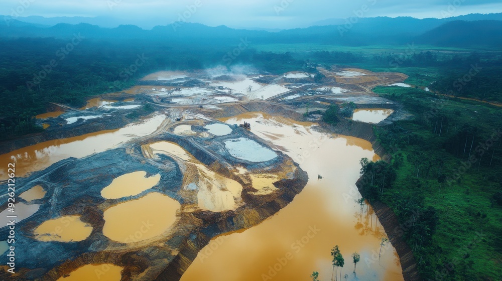 The devastating impact of gold mining portrayed with polluted rivers ...