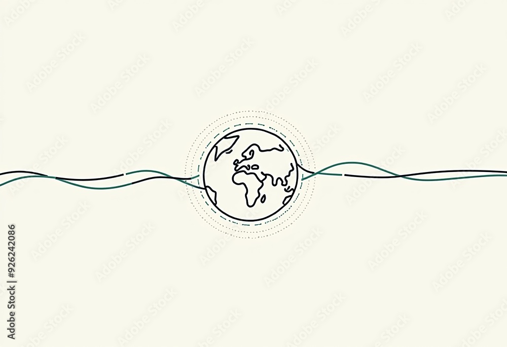 Continuous Line Art Earth Illustration: Minimalist One-Line Drawing of ...