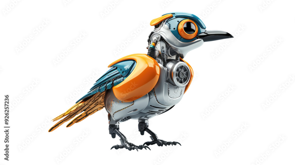 AI bird robot on white background. Telephoto lens photography Realistic ...