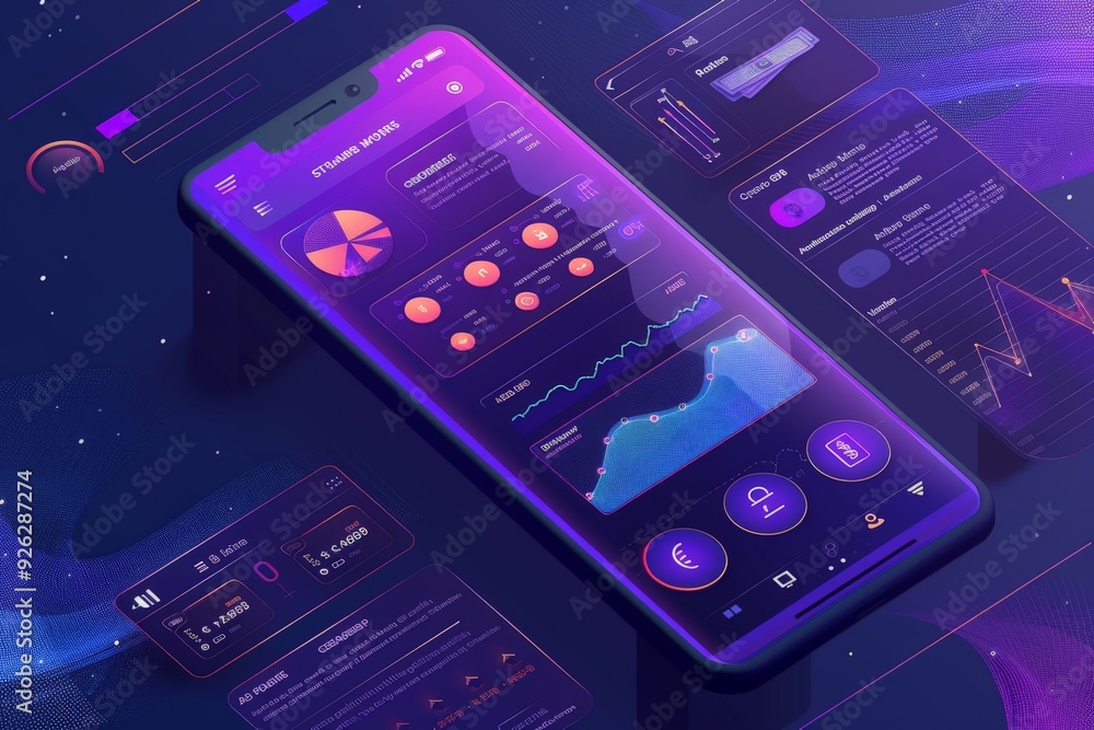 Neomorphism bank app interface design on smartphone screen. Online ...