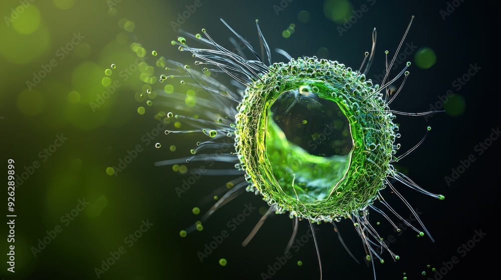 Microscopic view of a single algae cell highlighting its unique shape ...