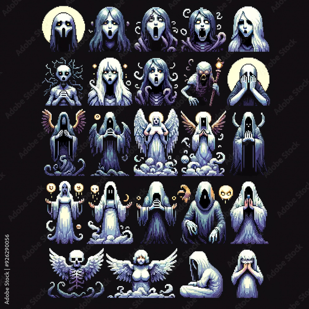Detailed sprite sheet of RPG pixel art icons featuring a Banshee Stock ...