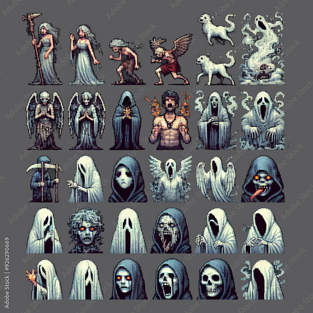 Detailed sprite sheet of RPG pixel art icons featuring a Banshee Stock ...
