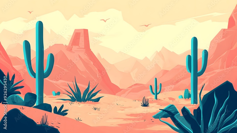Minimalist flat illustration of a desert landscape in Latin America ...