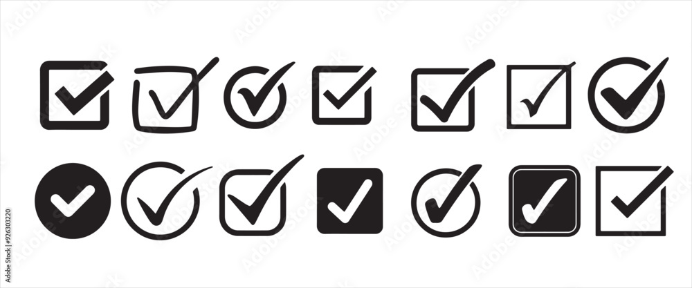 Checkmark icon. Checkmark vector set. Checked check box sign. Approved ...