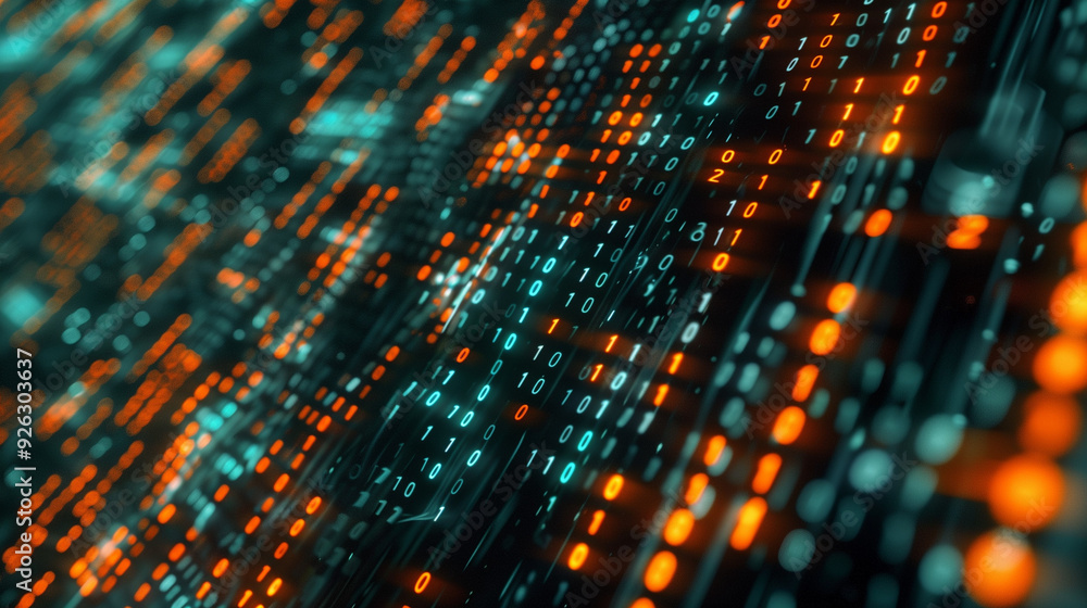 Abstract digital background featuring streaming binary code and AI ...