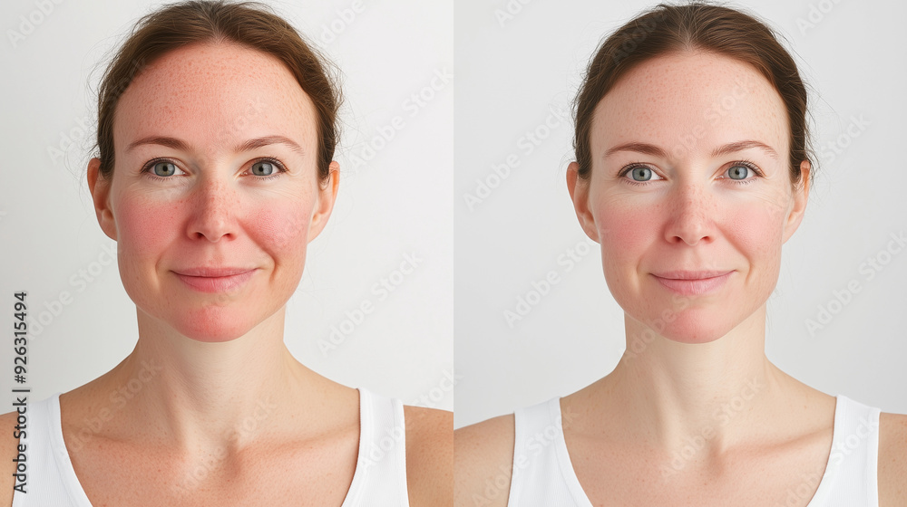 Lady red face Before After Skincare Treatment Rosacea Reduction Dermal ...