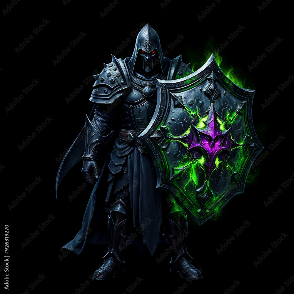 Dark Knight in Full Armor with Enchanted Shield Stock Illustration ...