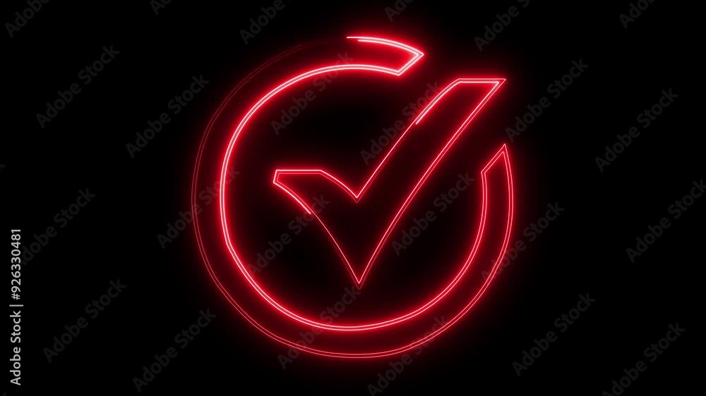 check mark icon neon bright royal blue color sign animation. abstract ...