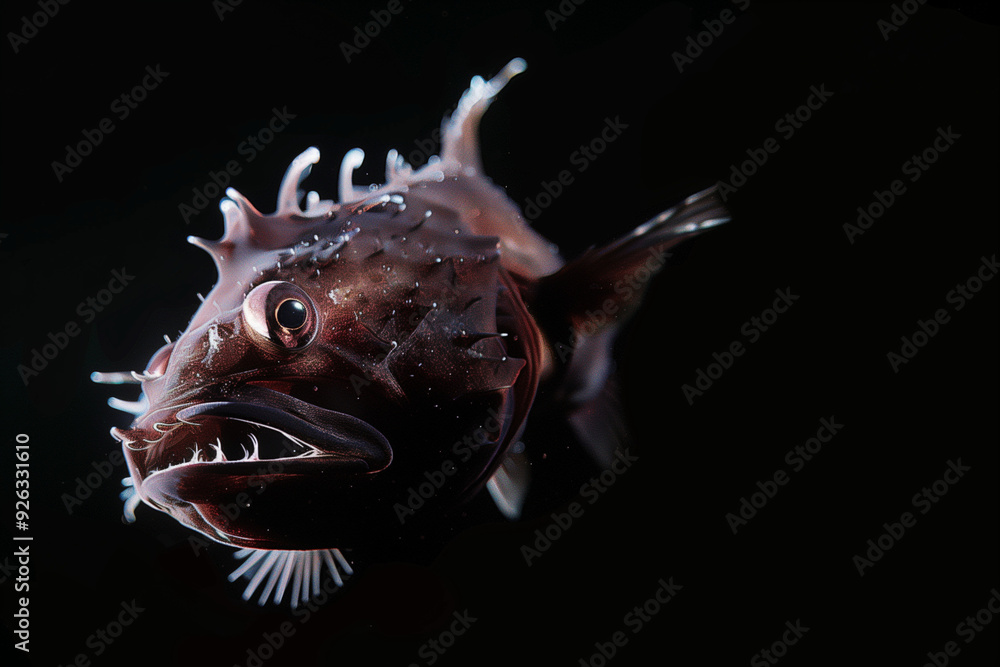 Scary looking photo of a deep-sea fish in murky water. Frightening and ...