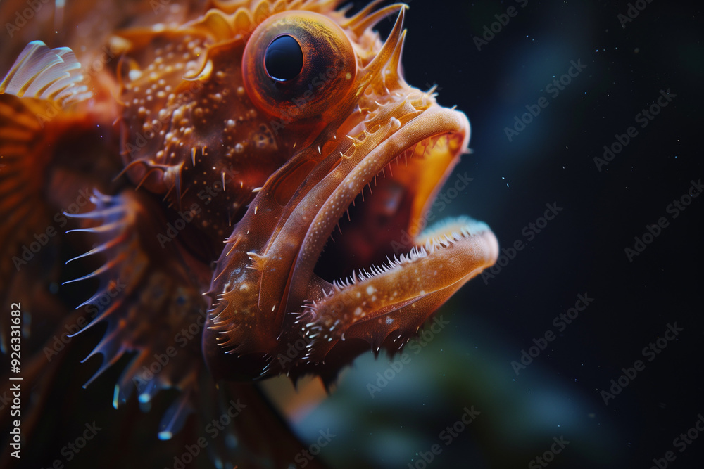 Scary looking photo of a deep-sea fish in murky water. Frightening and ...