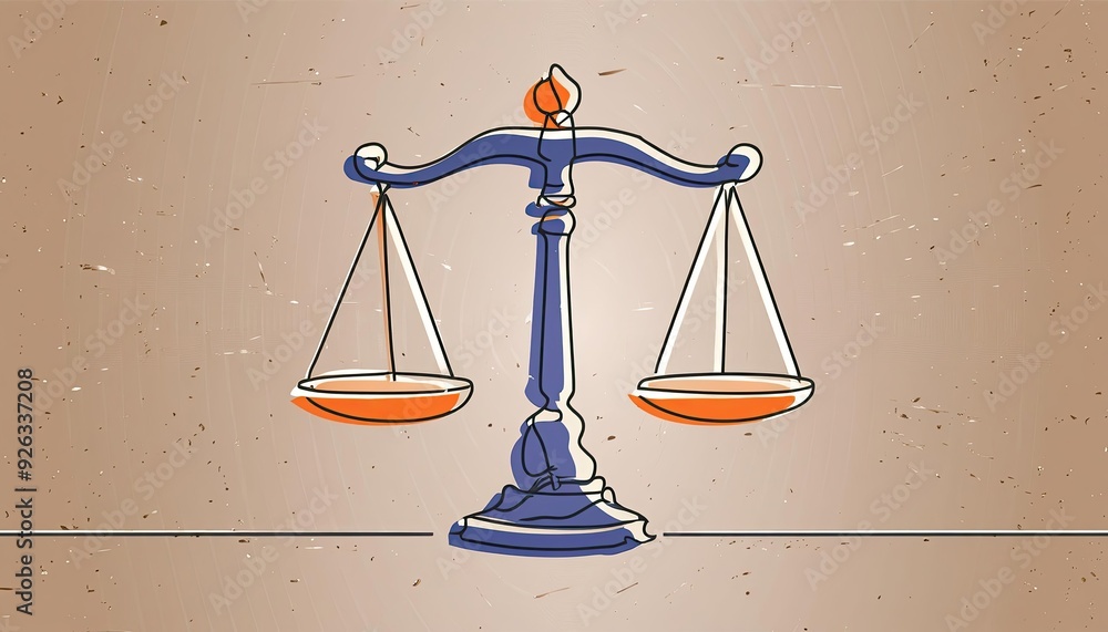 continuous line drawing of law balance and scale of justice. Symbol of ...