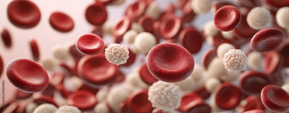 Magnified image of blood cells observed through a microscope ...