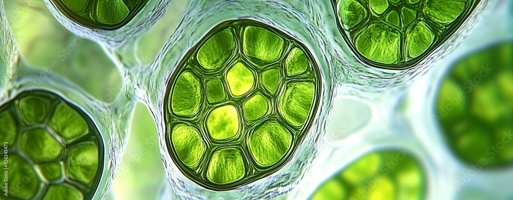 Microscopic examination of plant cells showing detailed chloroplasts ...
