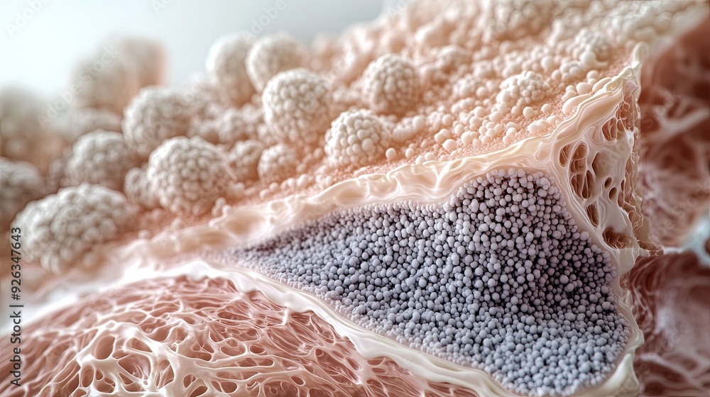 High-resolution microscopic view of skin cells, showcasing the layered ...