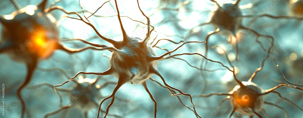 Image of nerve cells under a microscope with highly detailed neuron ...