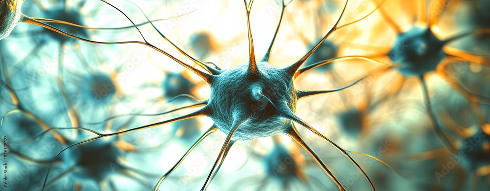 Image of nerve cells under a microscope with highly detailed neuron ...