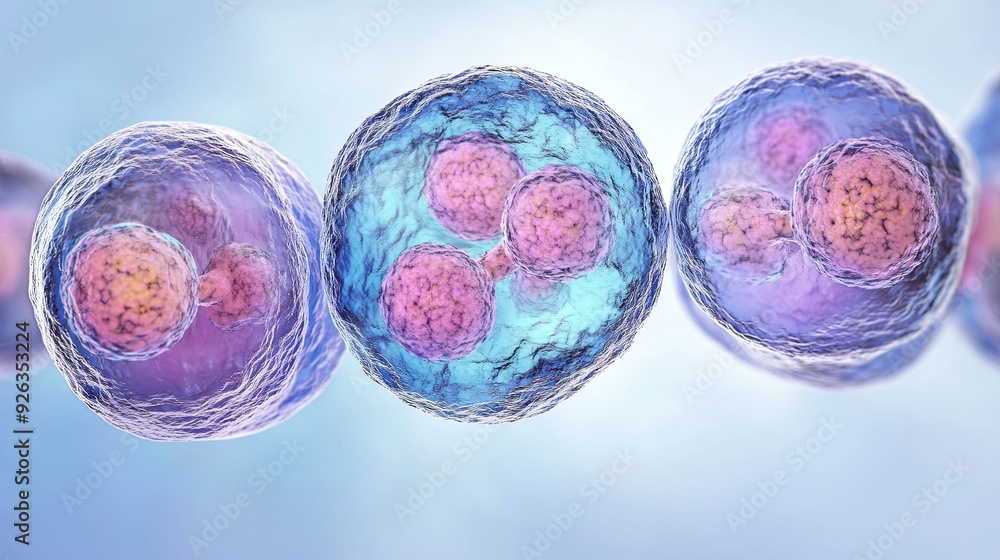 Microscopic examination of a fertilized egg cell, showing detailed cell ...