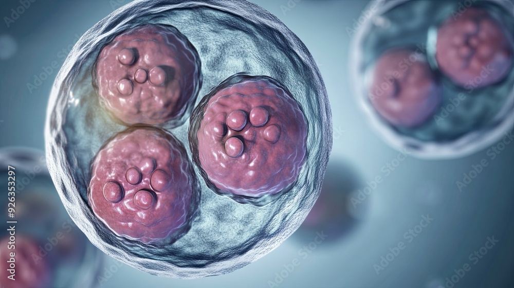 Microscopic Examination Of A Fertilized Egg Cell Showing Detailed Cell Division Stages With