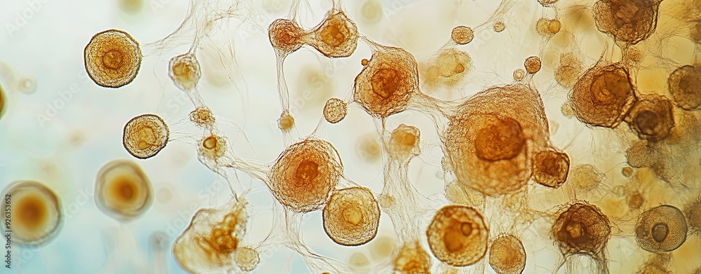 Microscopic image of fungi spores, with detailed structures and ...