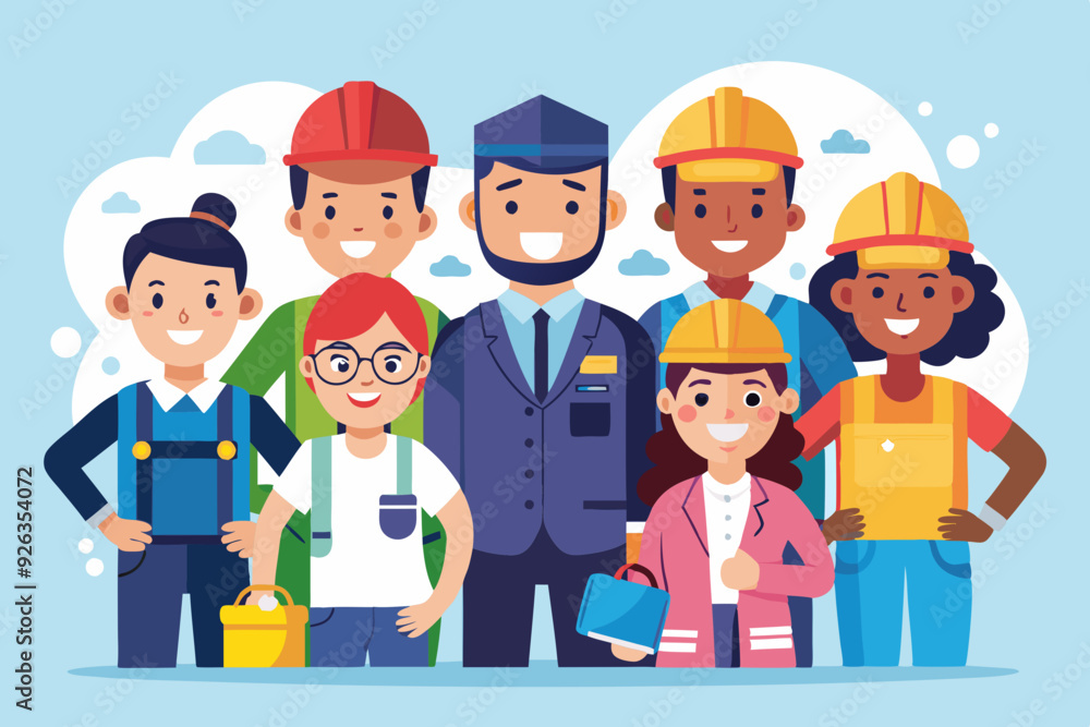 People of different professions. Builder, female police officer, cook ...