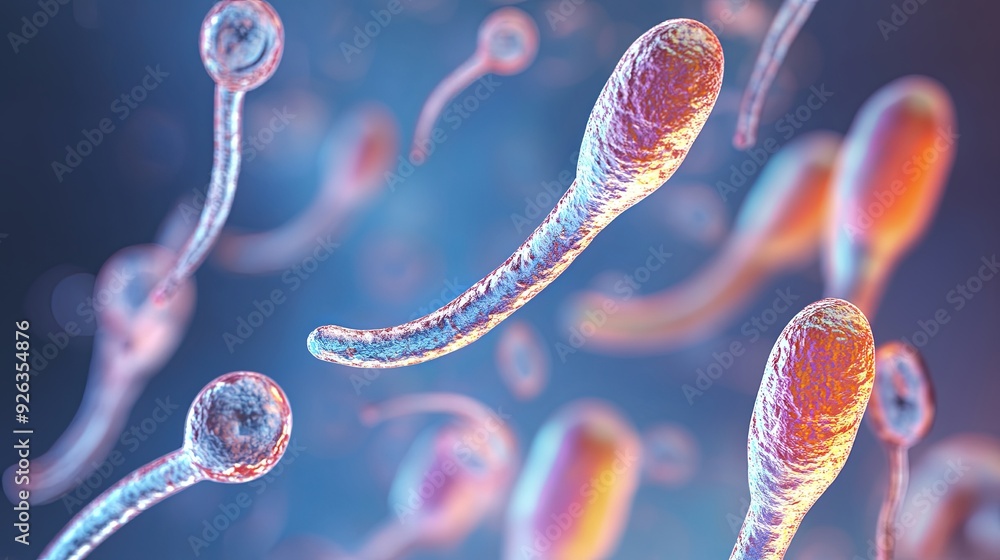 View of sperm cells under a microscope, with detailed tails and heads ...