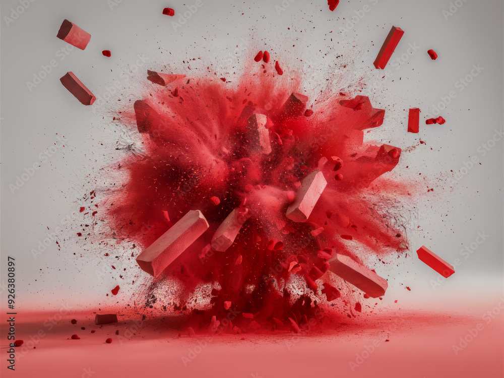 Dynamic Visual Effect of Red Chalk Explosion with Flying Debris Stock ...