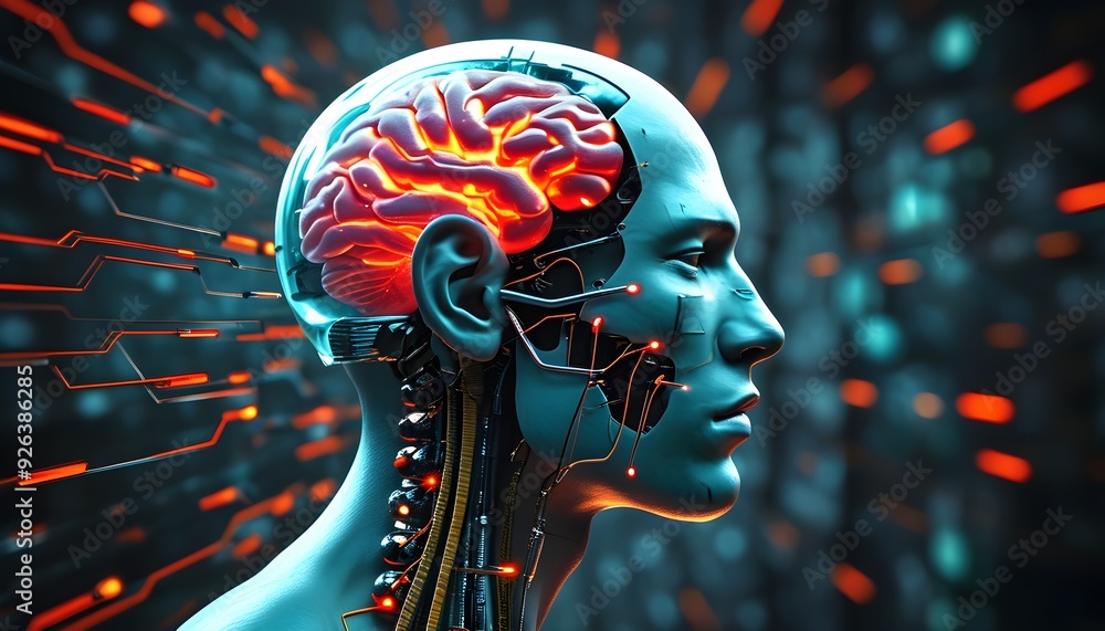 The semi-human and semi-mechanical head outline with a sense of ...