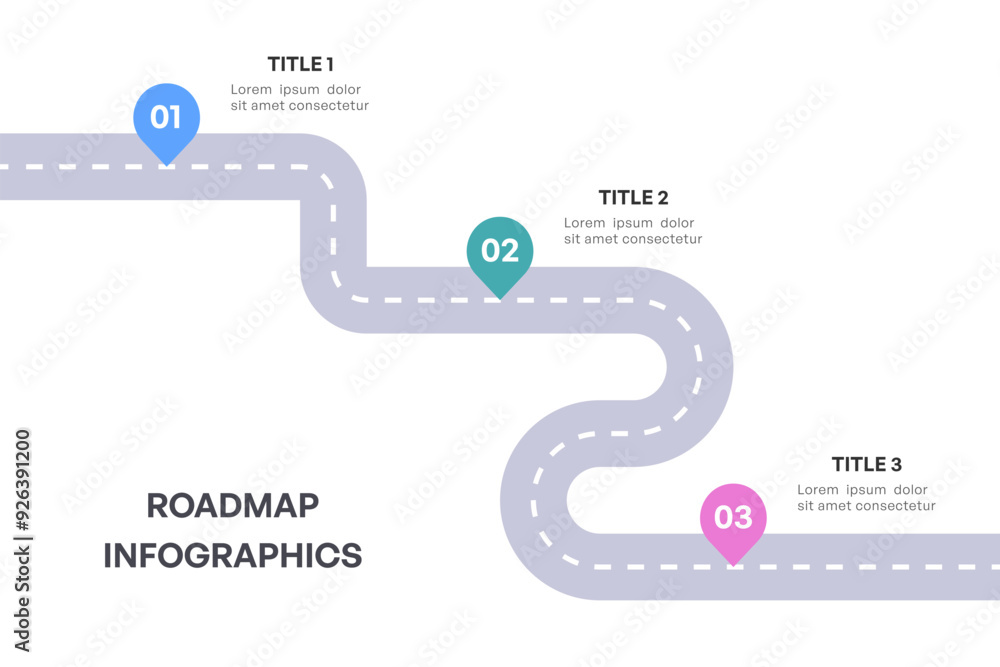 Comprehensive Roadmap Infographic, Strategic Milestone Path with 3 Key ...