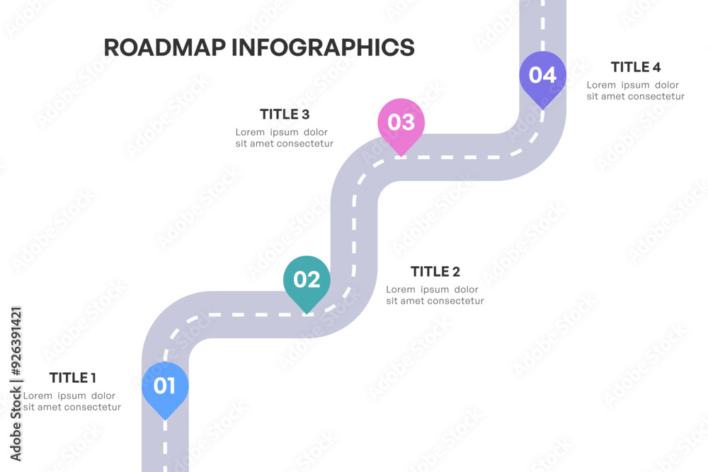 Comprehensive Roadmap Infographic, Strategic Milestone Path with 4 Key ...