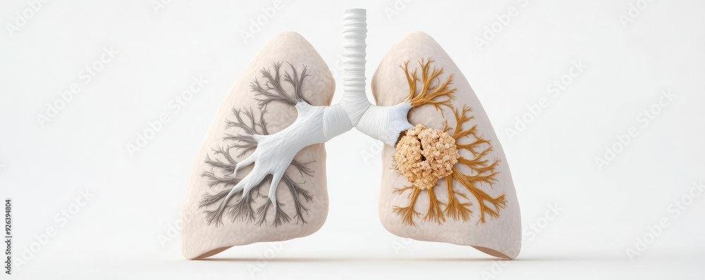 Cross-section of lungs showing normal vs impaired function due to ...