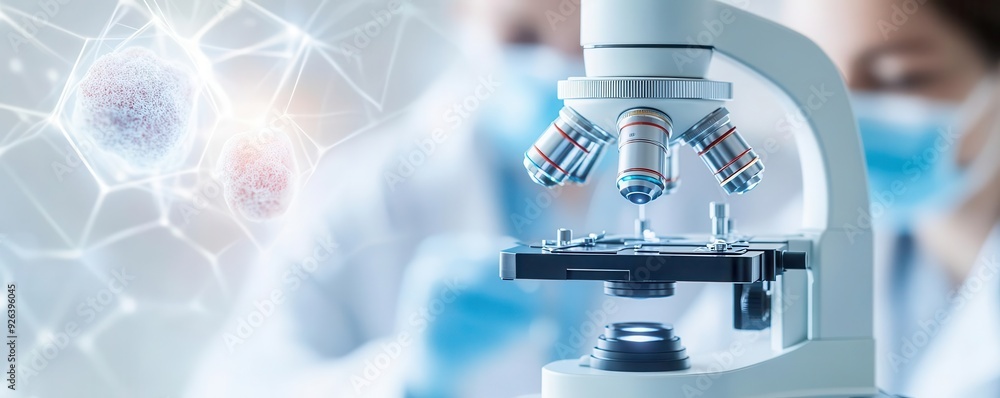 Medical team analyzing biopsy results under a microscope, emphasizing ...