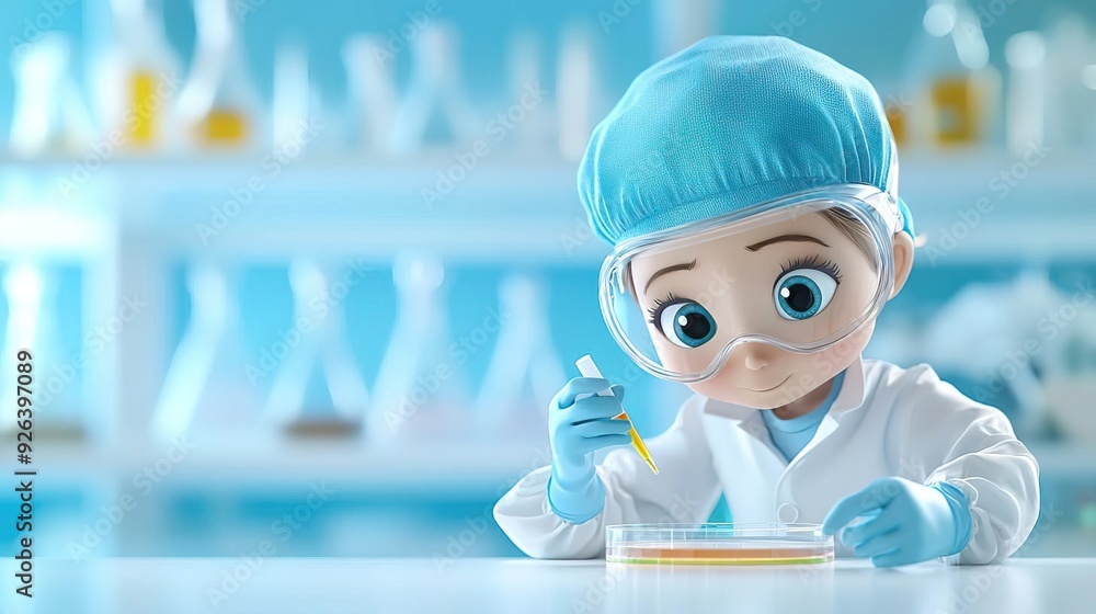 3D Serious concentrated female microbiologist in sterile clothing and ...