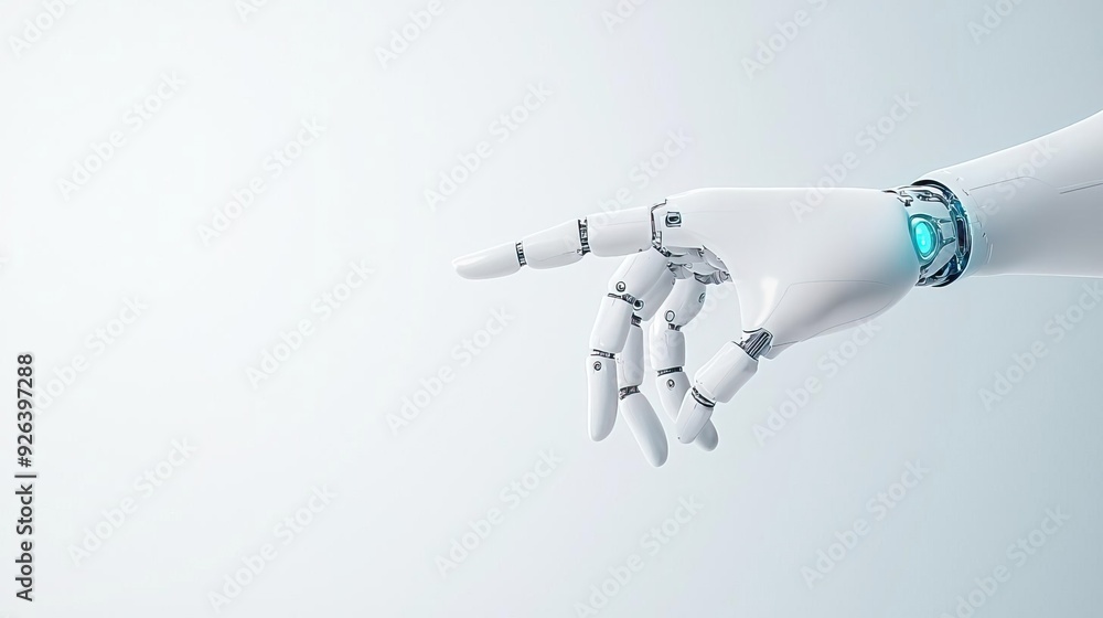 3D White cyborg finger about to touch human finger 3D rendering, simple ...