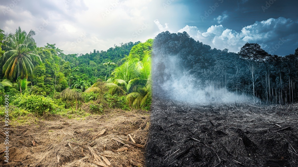 Contrast shows healthy rainforest alongside the aftermath of recent ...